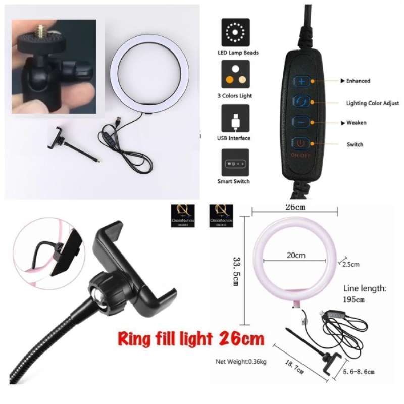 Jual Ringlight Led 26cm Lampu Make Up Vlog Lampu Ring Light Tripod Di ...