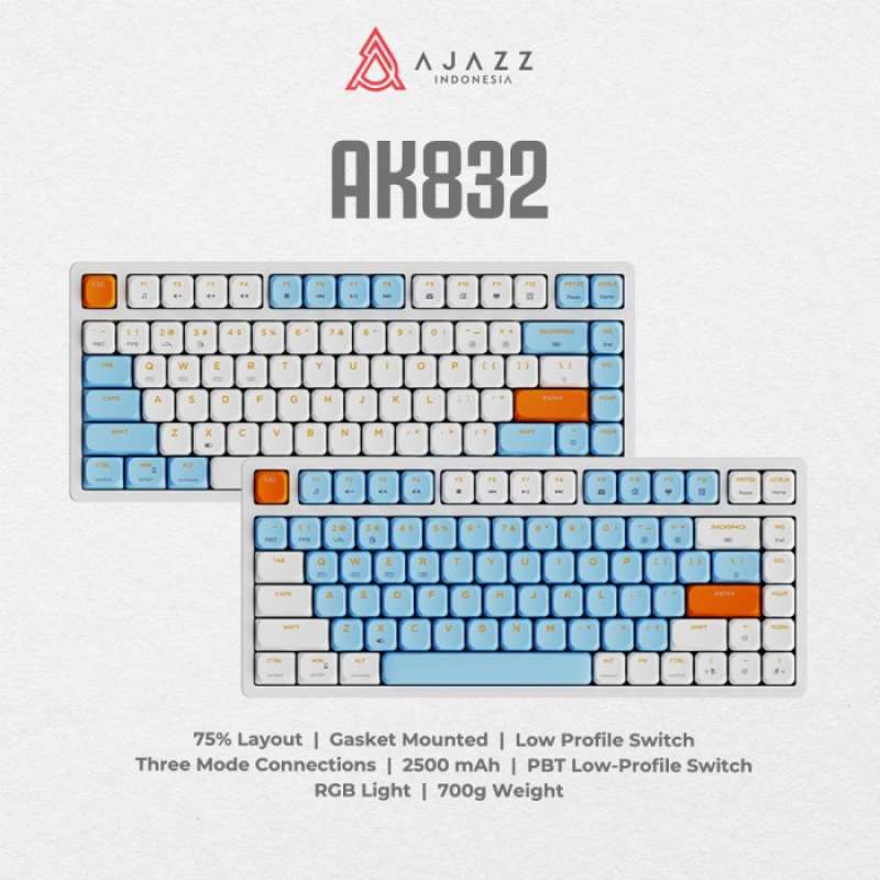 Promo 100% Produk Ori Ajazz Ak832 75% Low Profile Mechanical Keyboard 3 ...