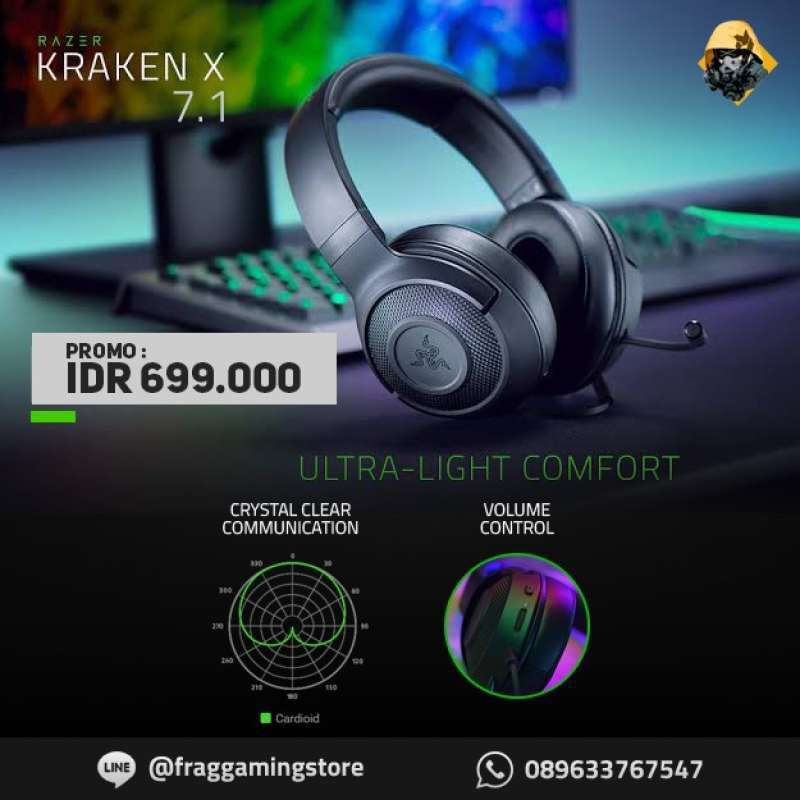 Promo 100% Produk Ori Razer Kraken X Multi Platform Ultralight 7.1 ...