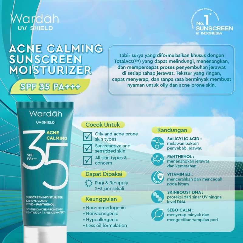 Promo New! Wardah Uv Shield Acne Calming Sunscreen Moisturizer Spf 35 ...
