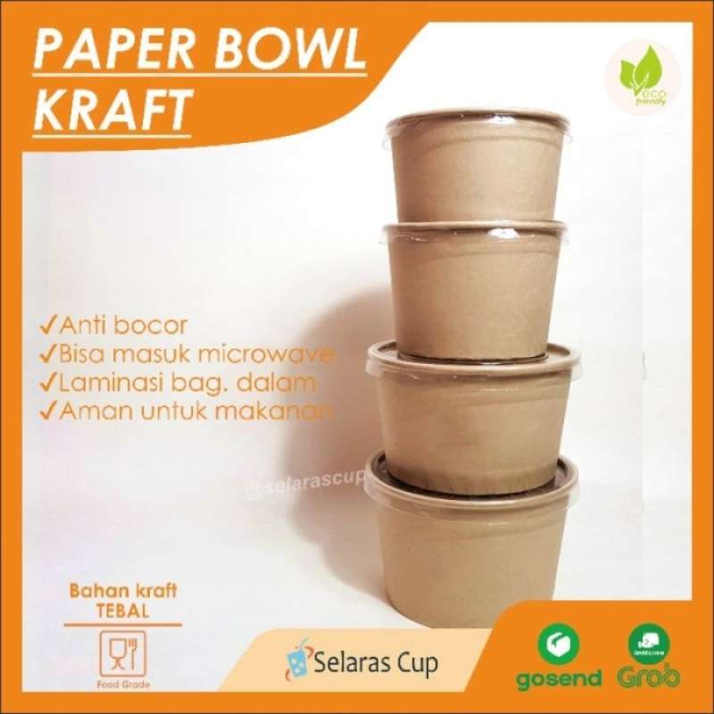 Jual ;; Isi 100 Paper Bowl Kraft - Paper Bowl Cokelat - Paperbowl Tahan ...