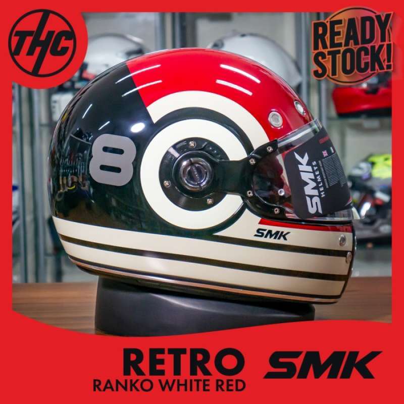 Promo Helm Smk Retro Ranko White Red Vintage Full Face Helmet Classic Diskon 23% Di Seller ...