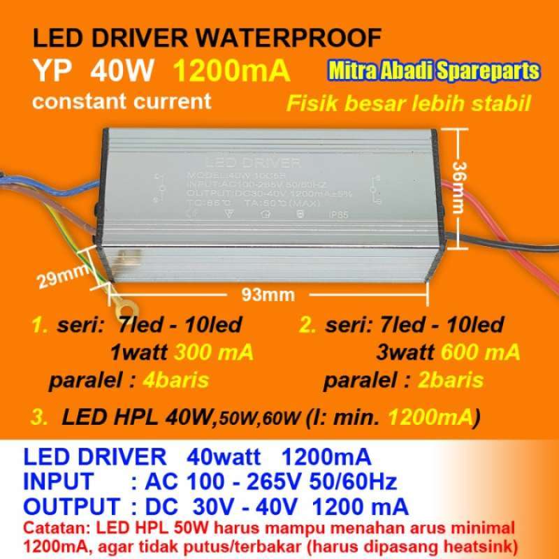 Promo Led Driver Yp F10c5b 50 Watt 1200 Ma Casing Aluminium Ip65 Real ...