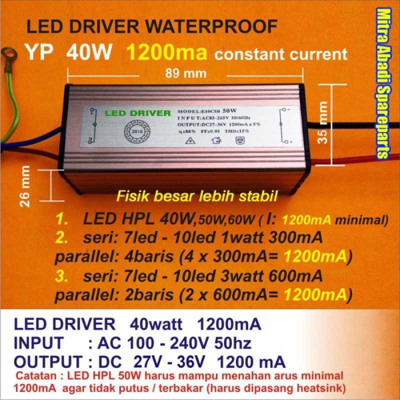Promo Led Driver Yp F10c5b 50 Watt 1200 Ma Casing Aluminium Ip65 Real ...