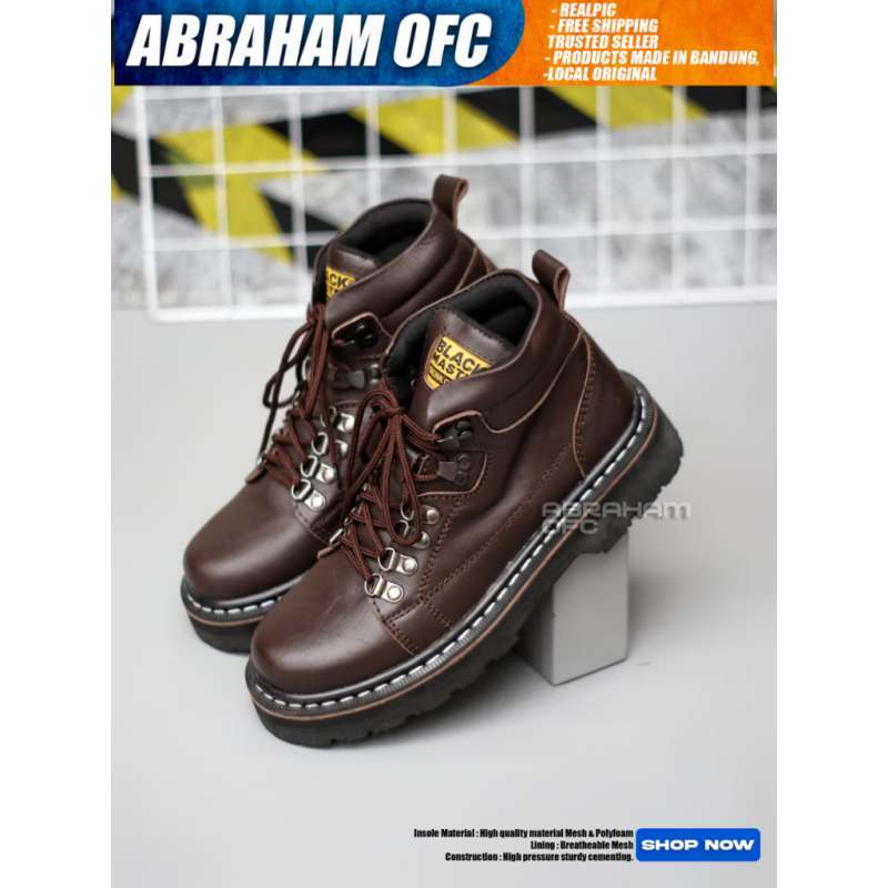 Promo Bossindo Sepatu Boots Pria Safety Kulit Asli Formal Hitam Kerja ...
