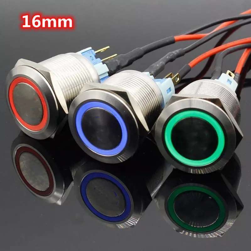 Promo Saklar Momentary 12-24v 16mm Led Ring Push Button Switch - Biru ...