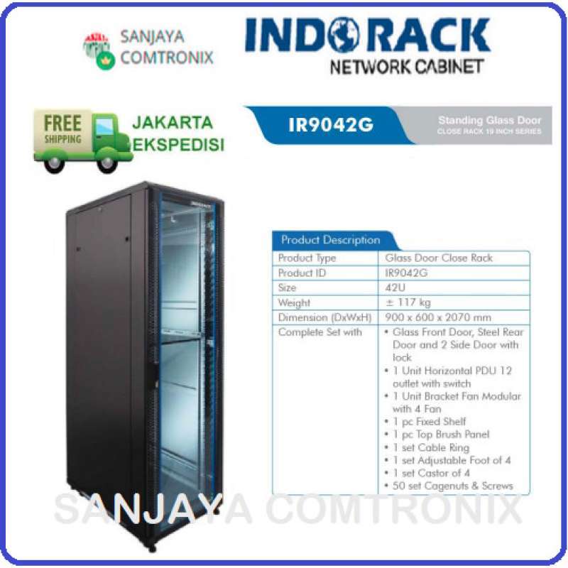 Jual Indorack Ir9042g Standing Closed Rack 19 42u Depth 900mm Glass ...