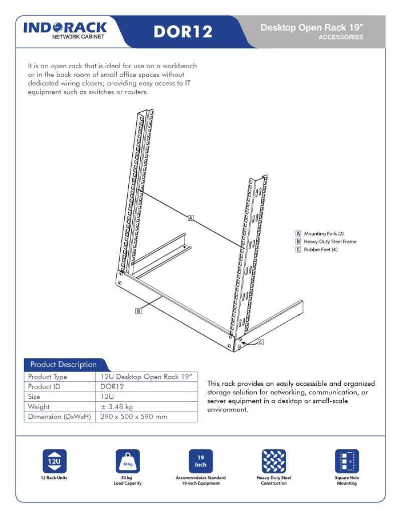 Jual Dor12 Desktop Open Rack 12u Indorack Depth 290mm Rak Modem ...