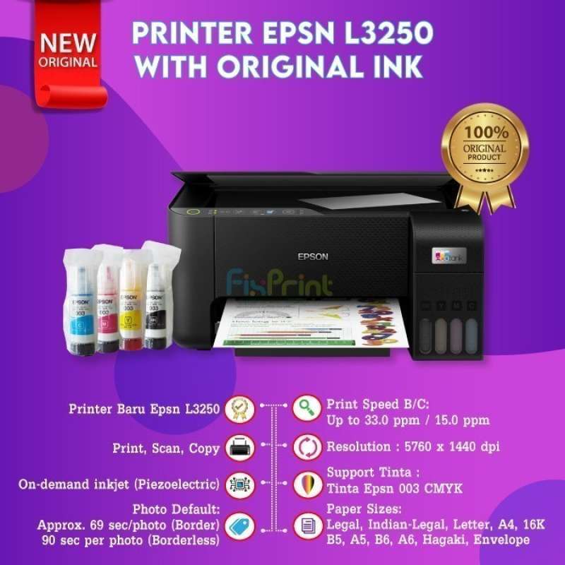Promo 100% Produk Ori Printer Epson Ecotank L3250 Wifi All-in-one Tinta ...