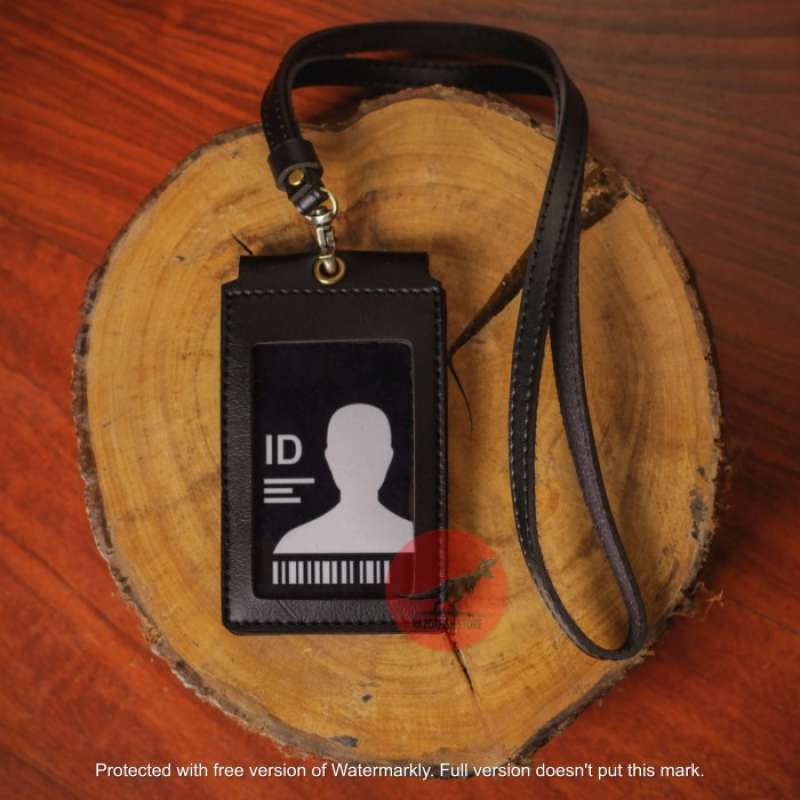 Jual Name Tag Kulit Front Hitam Lanyard Magnet Id Card Holder Koper ...