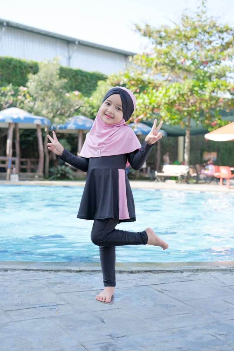 Jual Baju Renang Anak Perempuan Muslimah Hijab Lollita Swimset 6 Bln - 9th - Xl Navy Abu Di ...