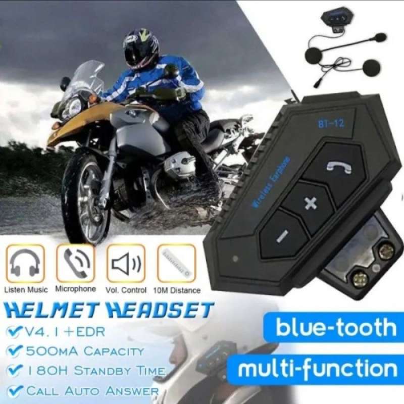 Jual Intercom Helm Bluetooth Waterproof Bt-12 Headset Helm Bluetooth Di ...