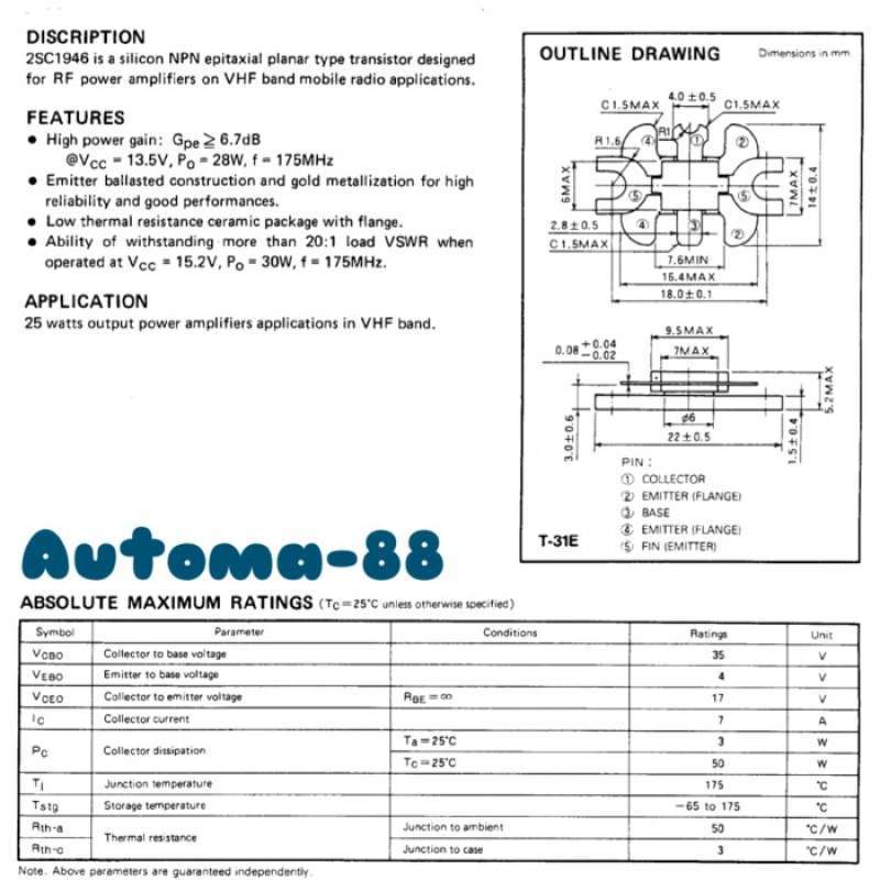 Promo C1946 Transistor Mitshubishi 2sc1946 C-1946 Tr Rf Pemancar Fm ...