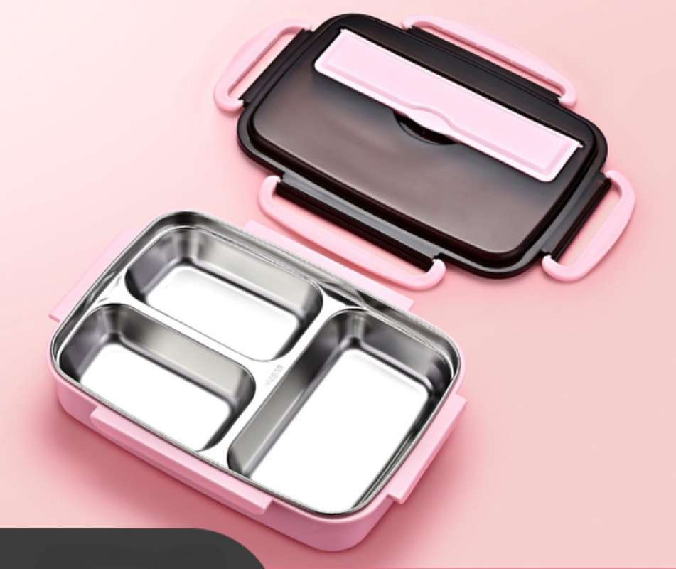 Jual Kotak Bekal Tempat Makan Bento Lunch Box 3 Grid Berkualitas Stainless - Pink 3 Grid Di ...