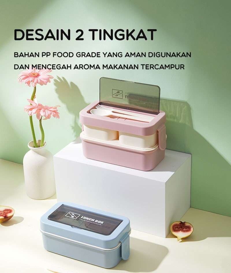 Jual Bonbox Lunch Box Kotak Bekal Bento Set Free Sendok Tempat Makan Btw70 - Pink Di Seller ...
