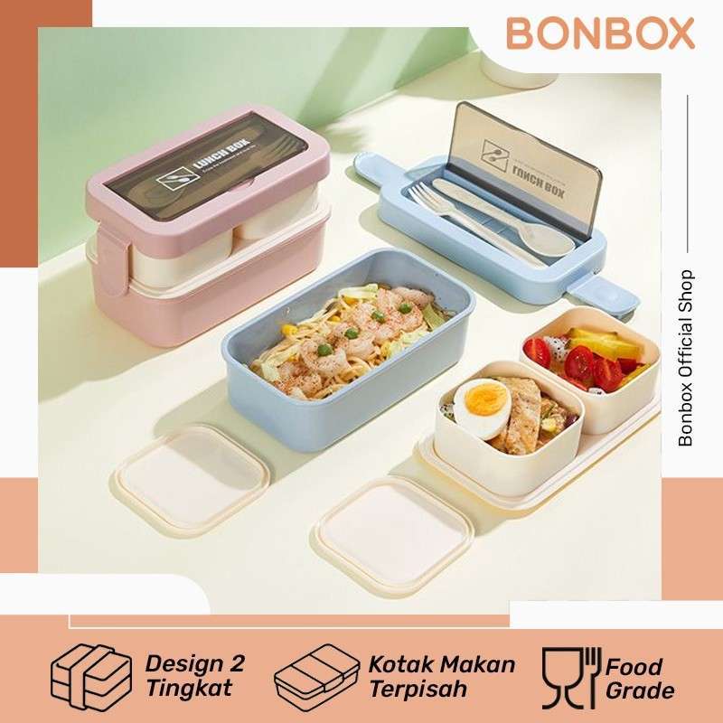 Jual Bonbox Lunch Box Kotak Bekal Bento Set Free Sendok Tempat Makan Btw70 - Pink Di Seller ...