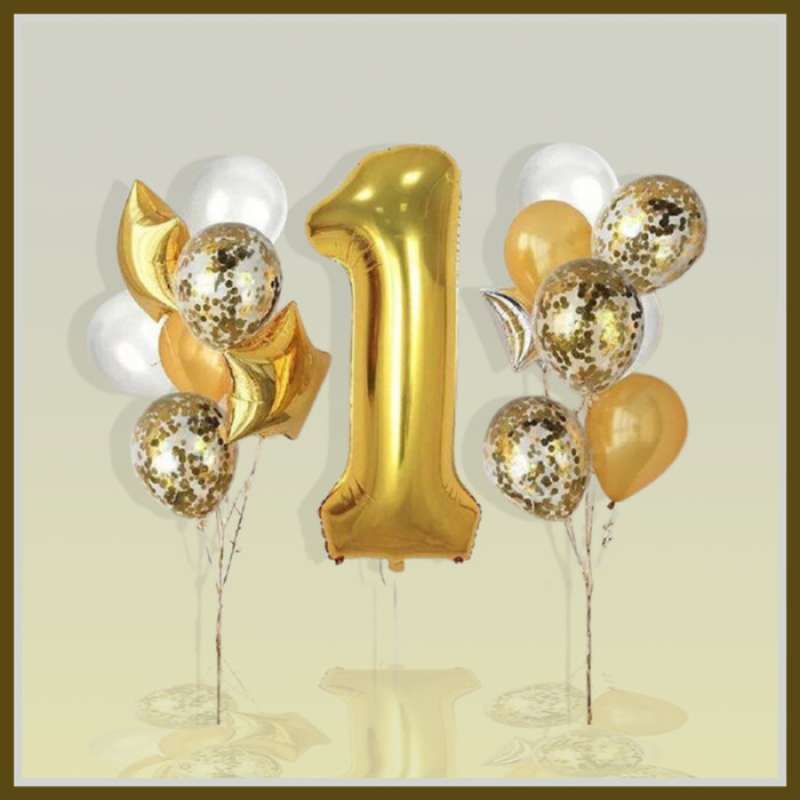 Jual Paket Balon Ulang Tahun Gold / Silver Balon Angka 1 Meter Di ...
