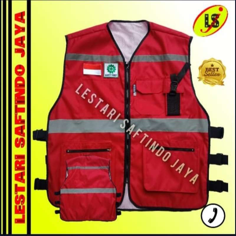 Jual Rompi Safety Vest Taslan Hse Merah-rompi Safety Proyek Hse Merah ...