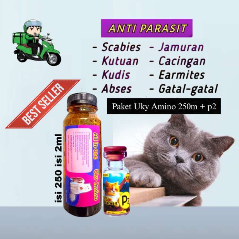 Promo Obat Vitamin Kucing P2 & Amino 250 Jamur Scabies Cacing Ear Mites ...