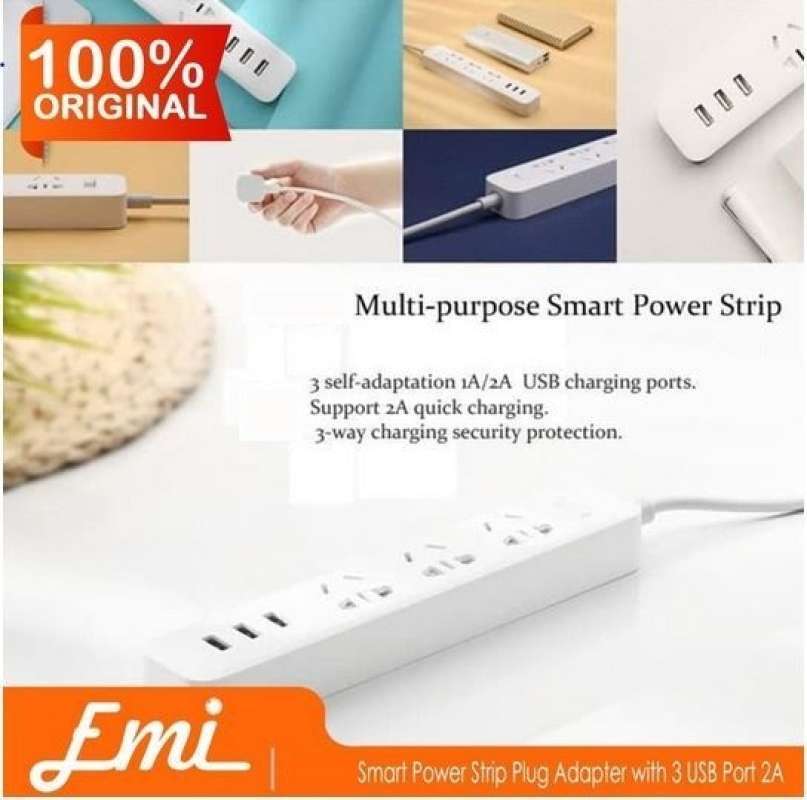 Jual Mijia Smart Power Strip 3 Plug Dengan 3 Usb Port 2a Colokan Usb ...