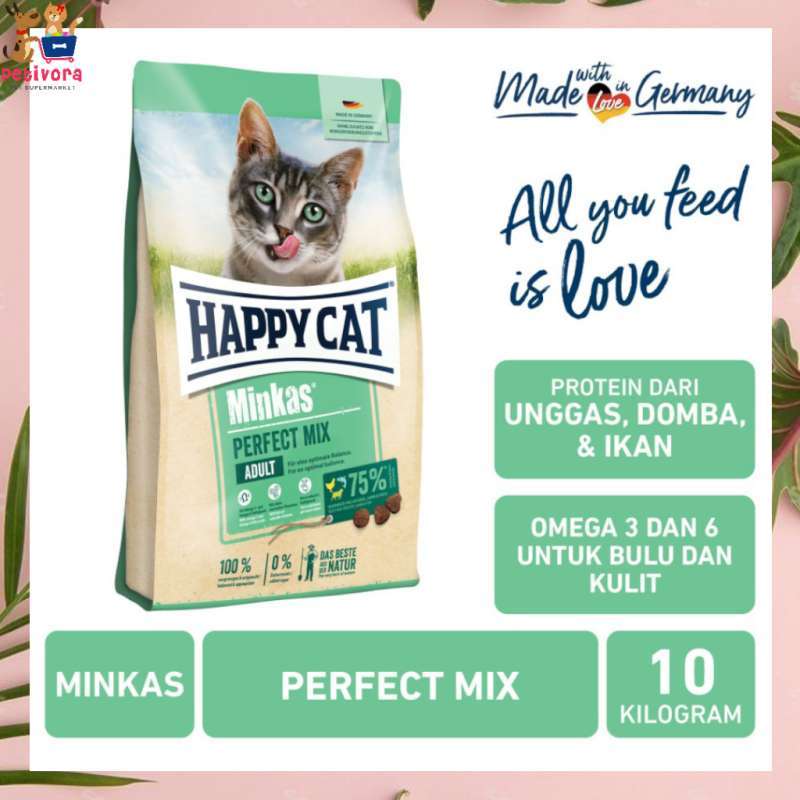Jual Happy Cat Makanan Kucing Dewasa Minkas Perfect Mix 10 Kg Di Seller ...