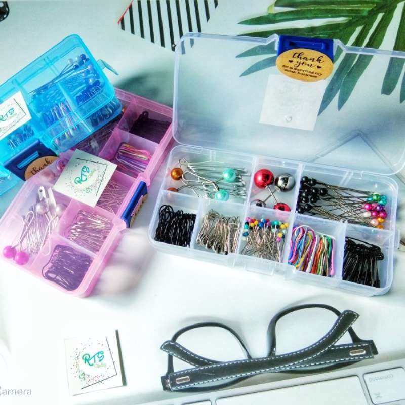 Jual Set Pin Hijab Box Transparan 8 Sekat Isi 206 Pcs - Merah Di Seller ...