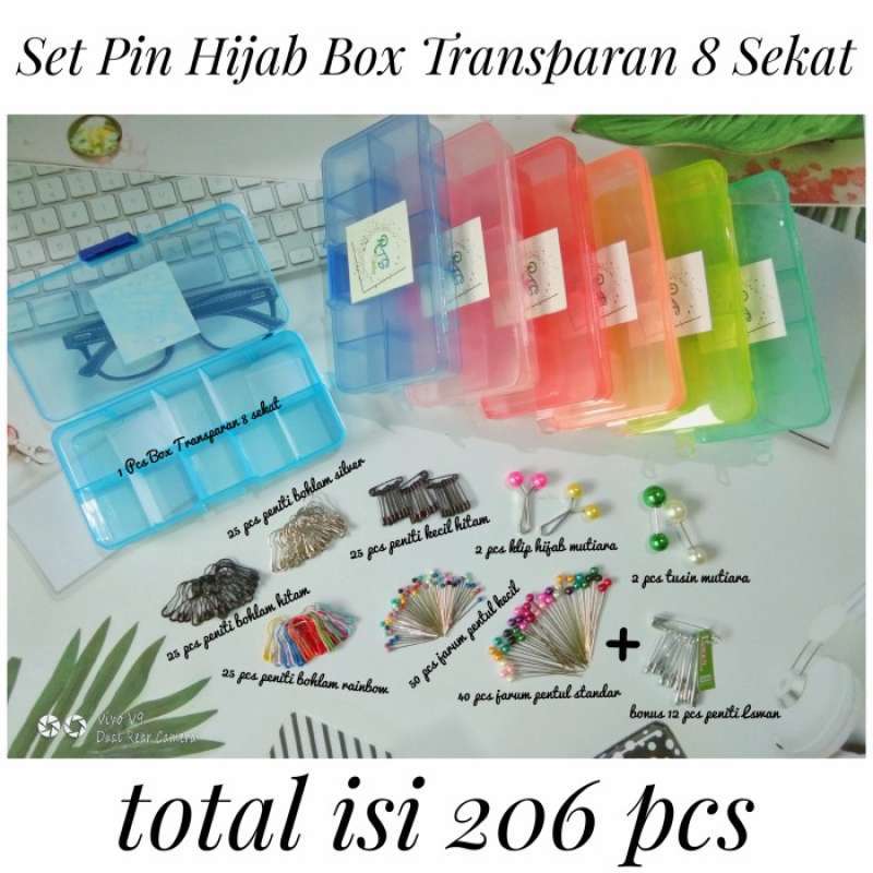 Jual Set Pin Hijab Box Transparan 8 Sekat Isi 206 Pcs - Merah Di Seller ...
