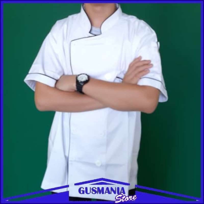 Jual Baju Chef Koki Apron Celemek Masak Kemeja Uniform Lengan Pendek Di ...