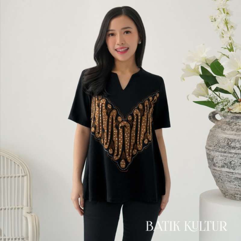 Jual Batik Kultur Tops - Vnct - V-parang Pattern In Black Sogan Di ...