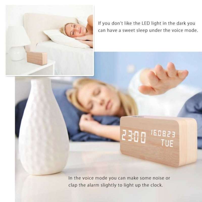 Promo Jam Alarm Digital Bahan Kayu Desain Unik Dan Elegan Jam Meja Sale ...