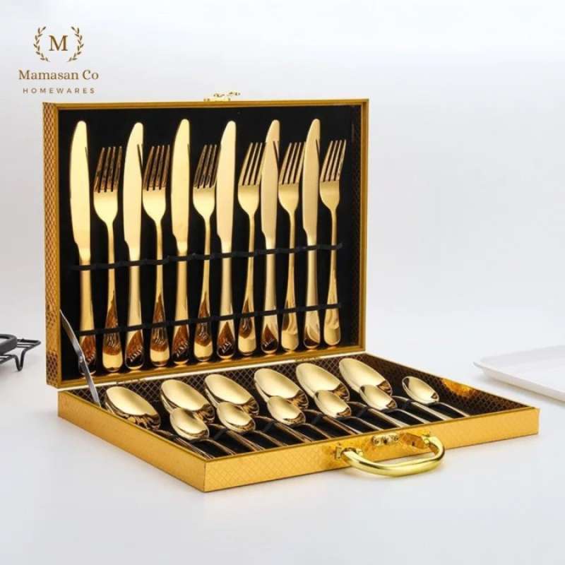 Promo Luxury Cutlery Set With Hard Box Case 24 Pieces | Set Peralatan ...