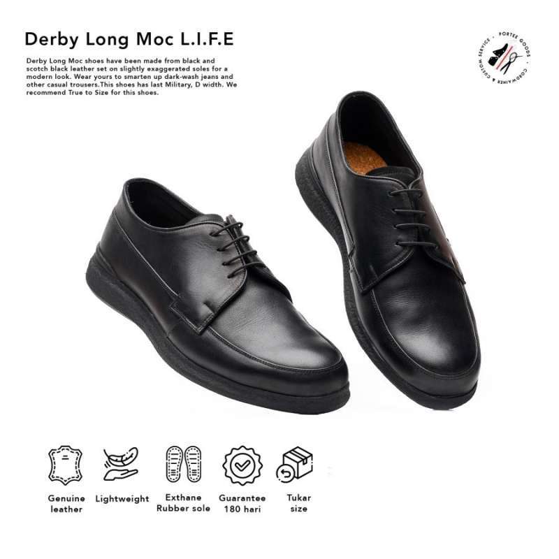 Promo Sepatu Kulit Kerja Pria Derby Long Moc Life Hitam By Portee Goods ...