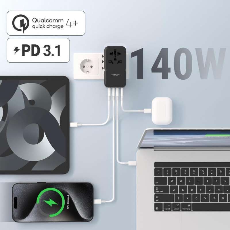 Jual Minix Tp140 - 140w Universal Travel Adapter With 4 Usb Ports - Gan ...