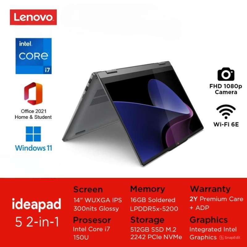Promo Laptop Lenovo Ip 5 2in1 14iru9-0cid Grey Core 7 150u 16gb Ssd 512gb Win11+ohs 14 Diskon 5% ...