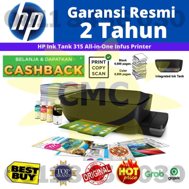 Promo Hp Ink Tank 315 Printer Infus All In One Print Scan Copy Resmi ...