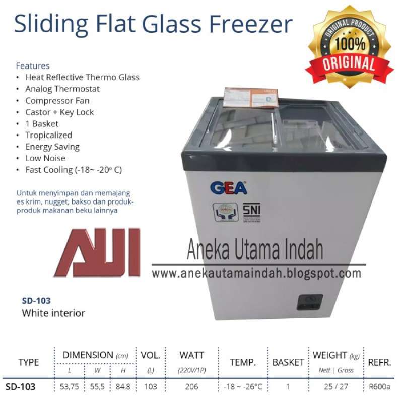 Promo Gea Sliding Flat Glass Freezer Sd-103 Kulkas Kaca Pembeku Ice ...