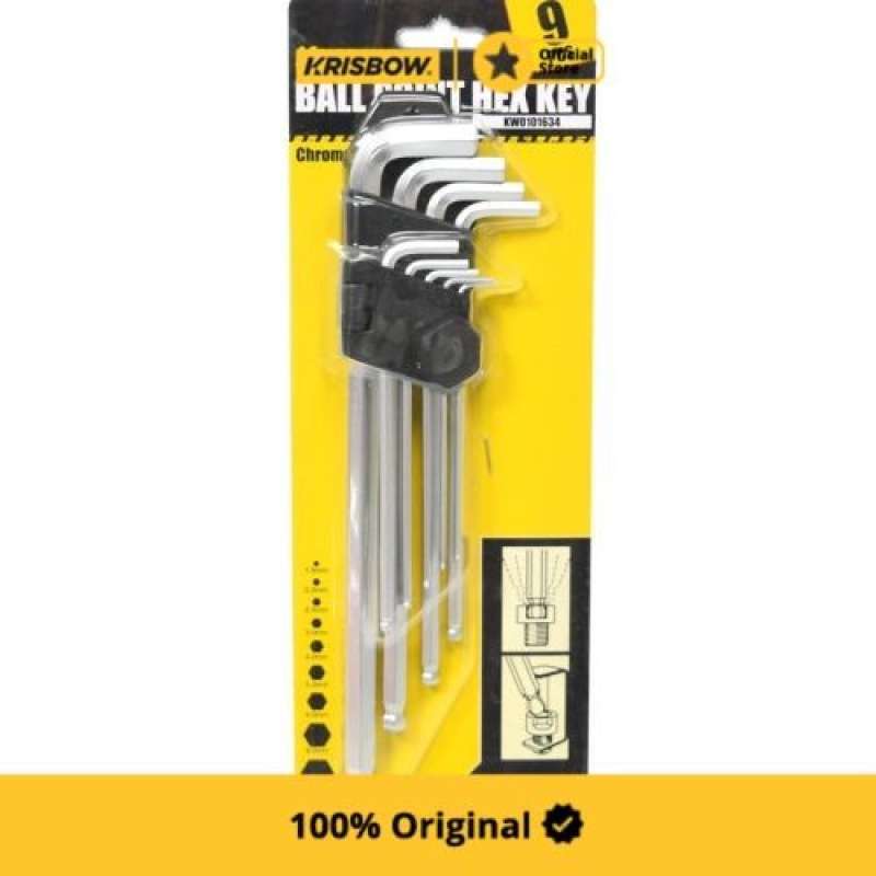 Promo Krisbow Set Kunci L Hex Key Ballpoint 1.5-10 Mm 30 Cm 9 Pcs ...