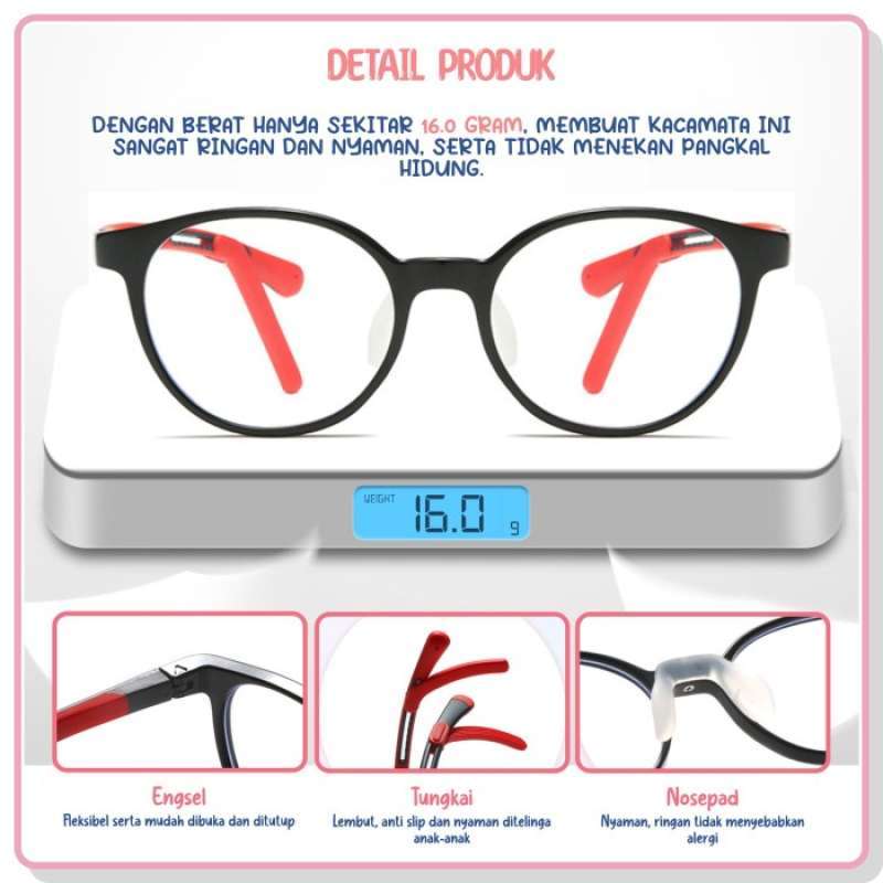 Promo Kacamata Minus Anak Anti Radiasi Tr90 Bulat Style 2022-11 - Crystal Purple, Frame Saja ...