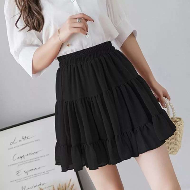 Promo Bawahan Rok Pendek Wanita Mini Skirt Sifon Ceruti Ruffle Rempel ...