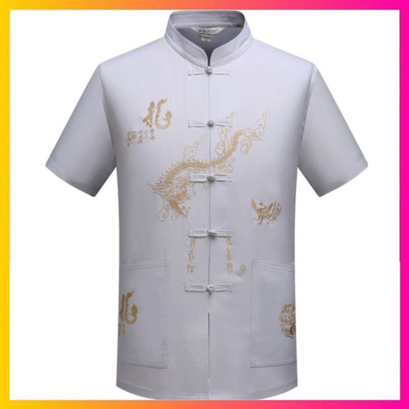 Jual Cheong Sam Pria Motif Naga Dan Tulisan Mandarin Lengan Pendek ...