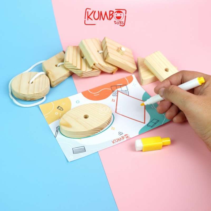 Promo Mainan Edukasi Wooden Lacing Shape Meronce Kayu Mencocokan Bentuk ...