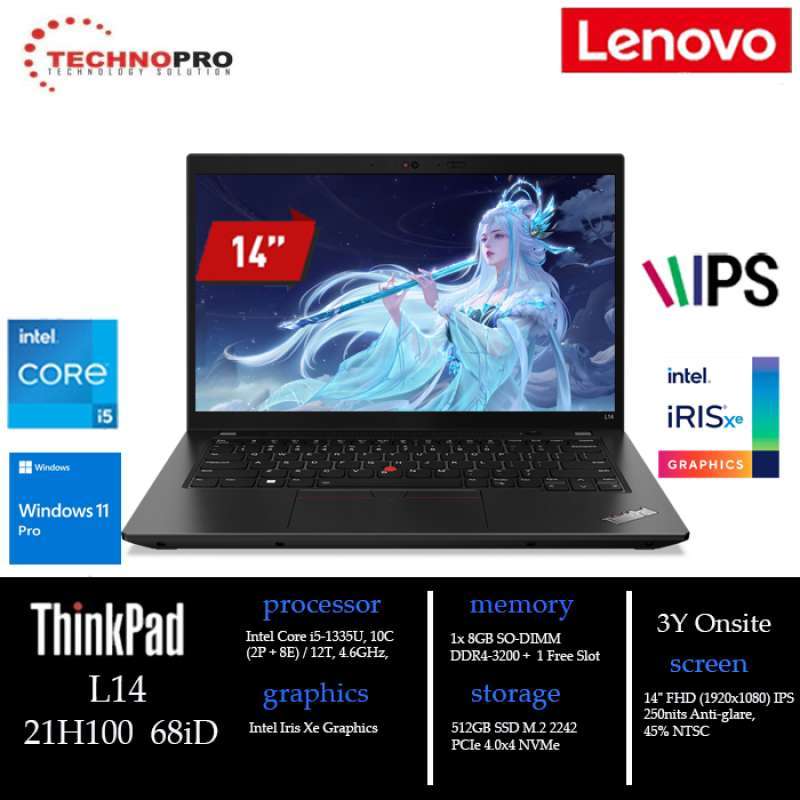 Promo Lenovo Thinkpad L14 Gen 4 21h100 68id || Intel Core I5-1335u Iris ...