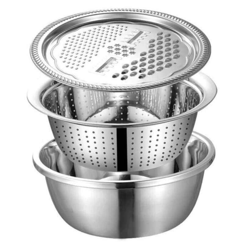 Jual Baskom Stainless 3 In 1 / Parutan Saringan Sayur Dan Buah ...
