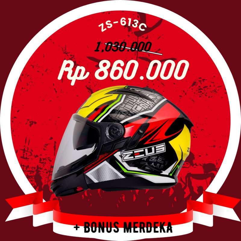 Promo Promo Kemerdekaan Helm Zeus Zs-613c Black Aj11 Yellow + Chinbar ...