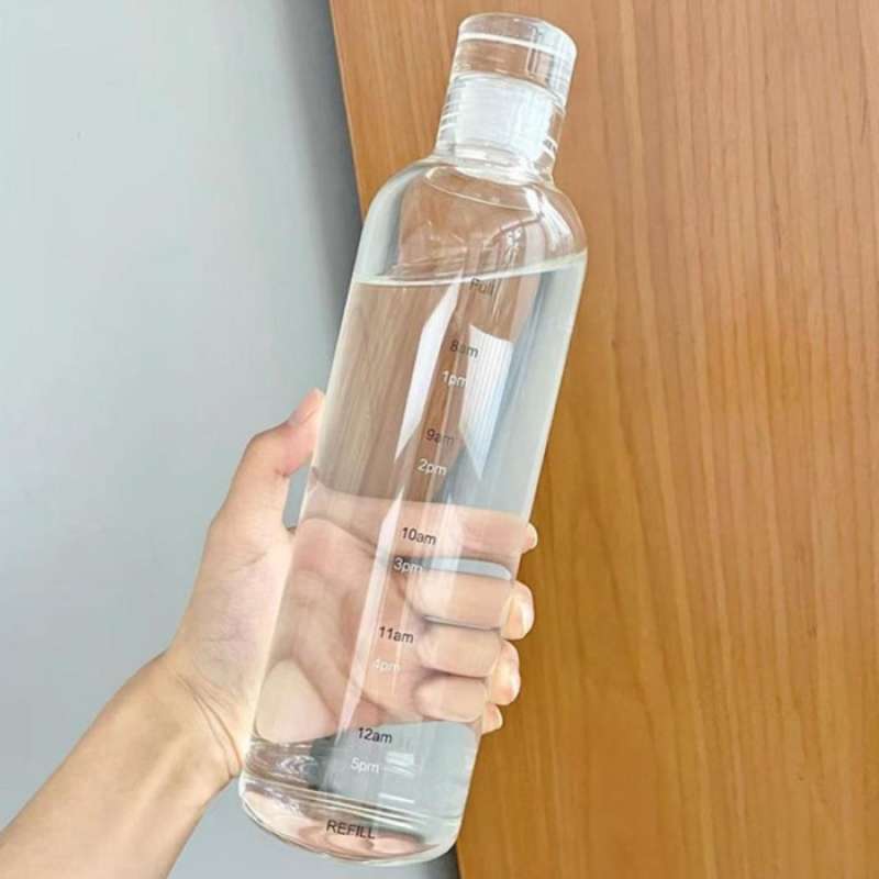 Jual Botol Minum Kaca Bening Aesthetic 500 Ml Dengan Penanda Waktu ...