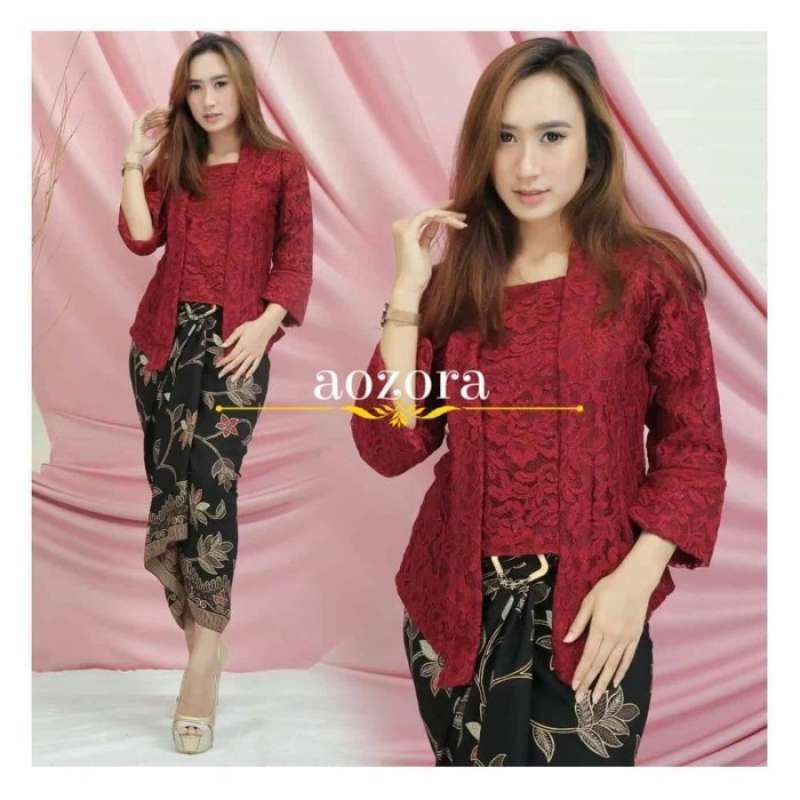 Jual Setelan Kebaya Kutubaru Brokat Busui Warna Merah Maroon / Kebaya ...