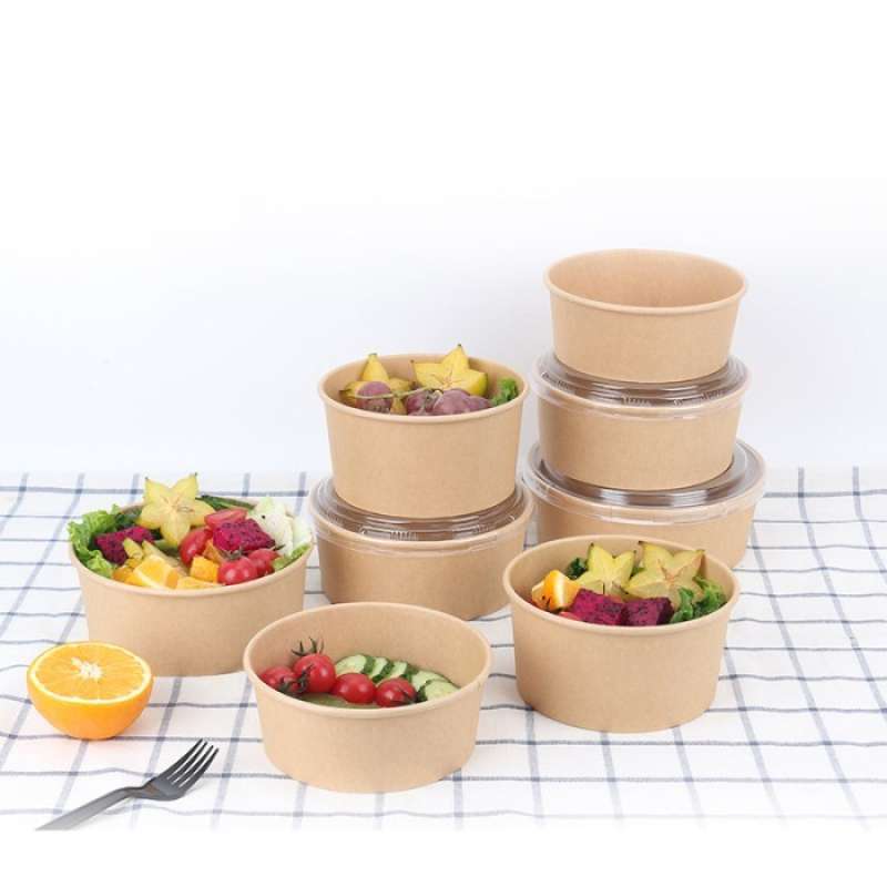 Jual Original Paper Bowl Kraft Brown 650ml + Tutup Wadah Rice Bowl (1 ...