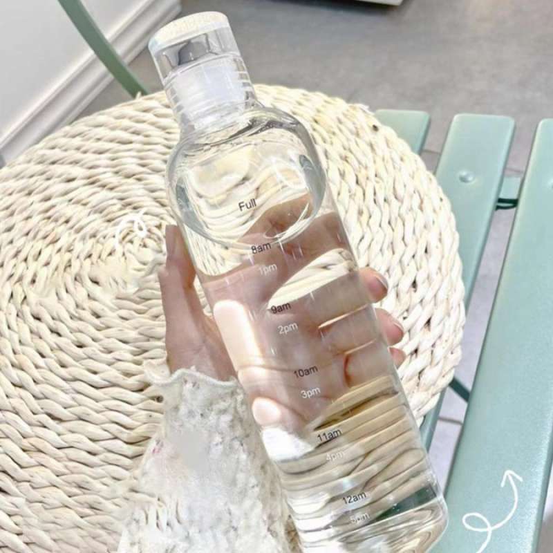 Jual Botol Minum Kaca Bening Aesthetic 500 Ml Dengan Penanda Waktu ...