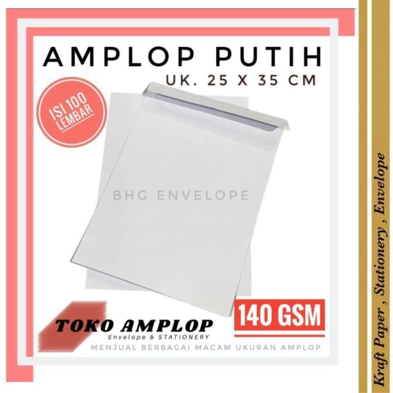 Jual Amplop Putih Folio (25x35cm) Tebal 140gsm Isi 100lbr Di Seller ...