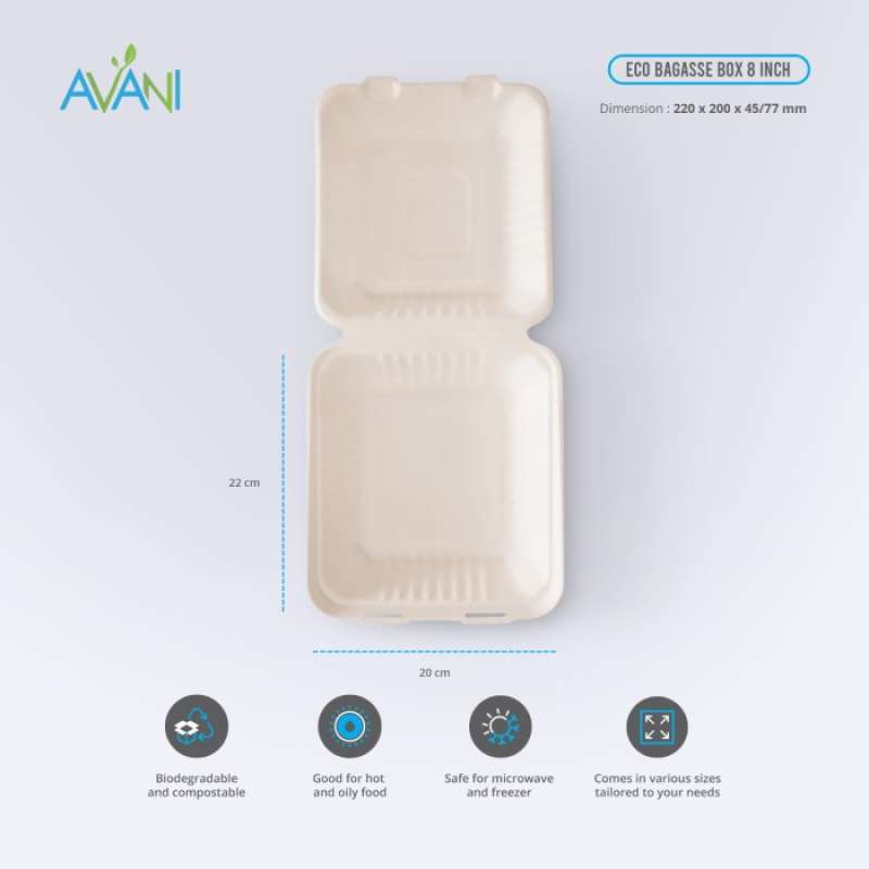 Jual Kotak Makan 8inch Bagasse Food Container Kotak Makan Ramah ...